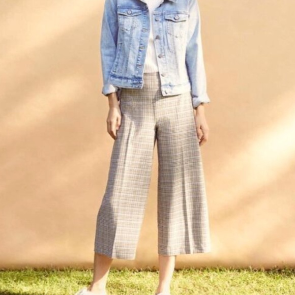 LOFT | Pants & Jumpsuits | Nwt Loft Petite Tan Check Print Cropped Wide ...